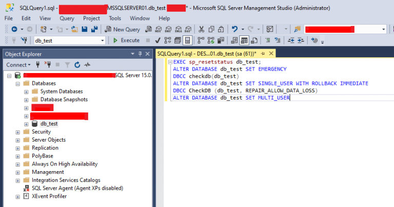 B. Re-attach lại suspect database